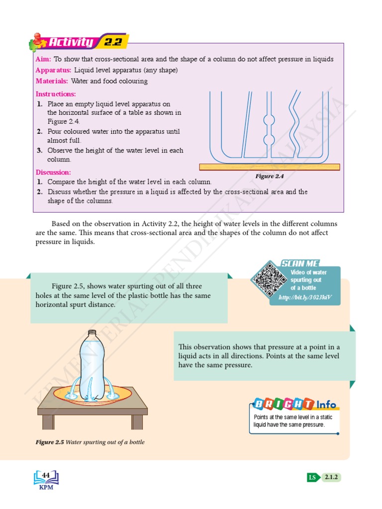Activity - Form 5 Pressure in Liquid | PDF | Pressure | Materials