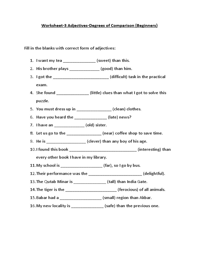 Worksheet 3 Adjectives Degrees of Comparisonbeginners | PDF