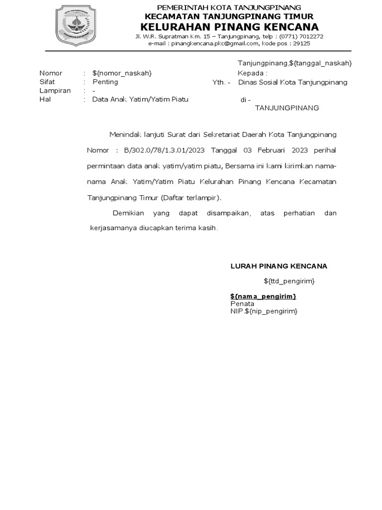 Surat Balasan Ke Dinas Sosial | PDF