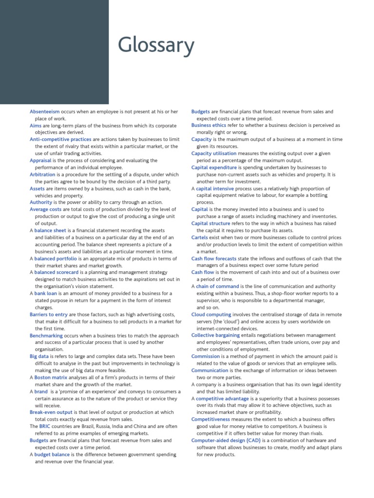Business Terms Glossary A-Z | PDF | Finance & Money Management