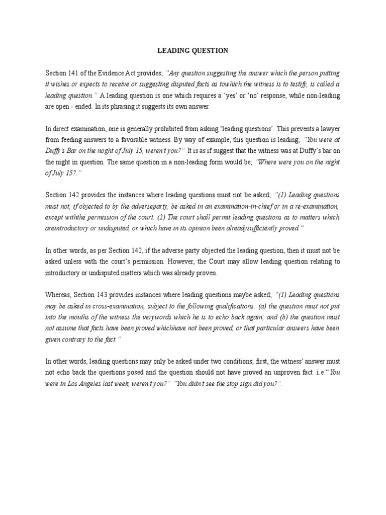 Leading Questions in Court Explained | PDF | Politics | Social Science