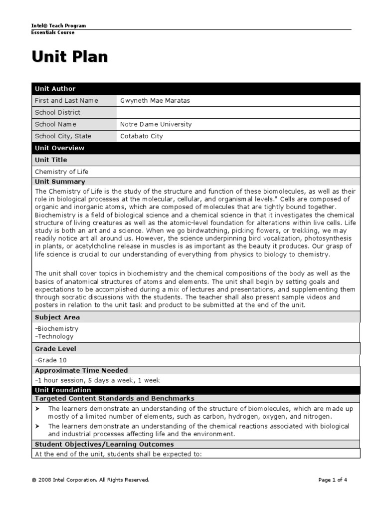 Unit Plan Template | PDF | Chemical Substances | Chemical Elements