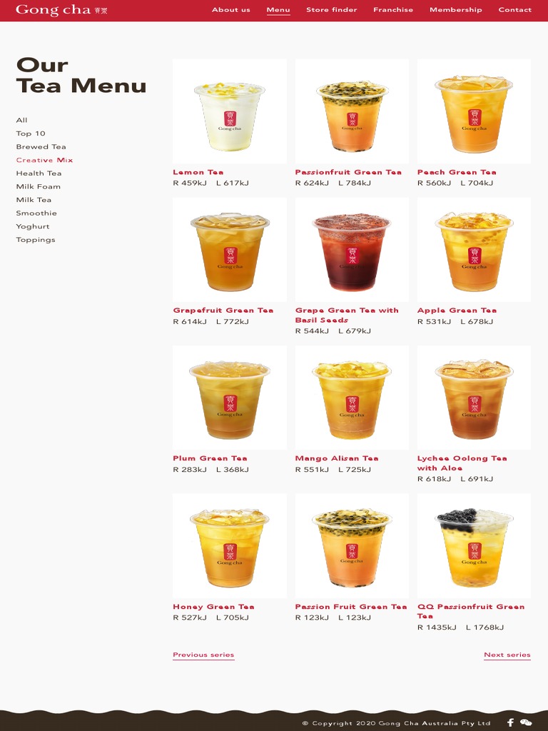 Menu - Gong Cha | PDF
