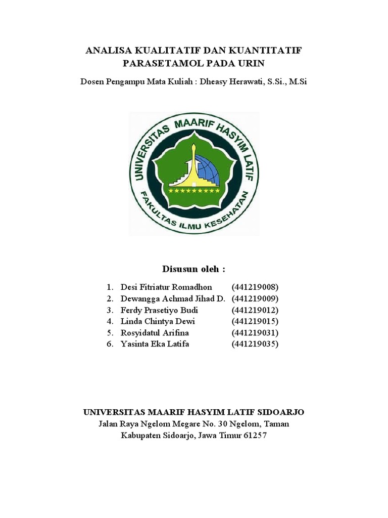 Analisa Kualitatif Dan Kuantitatif Parasetamol Pada Urin | PDF Analisa Kualitatif Dan Kuantitatif Parasetamol Pada Urin | PDF