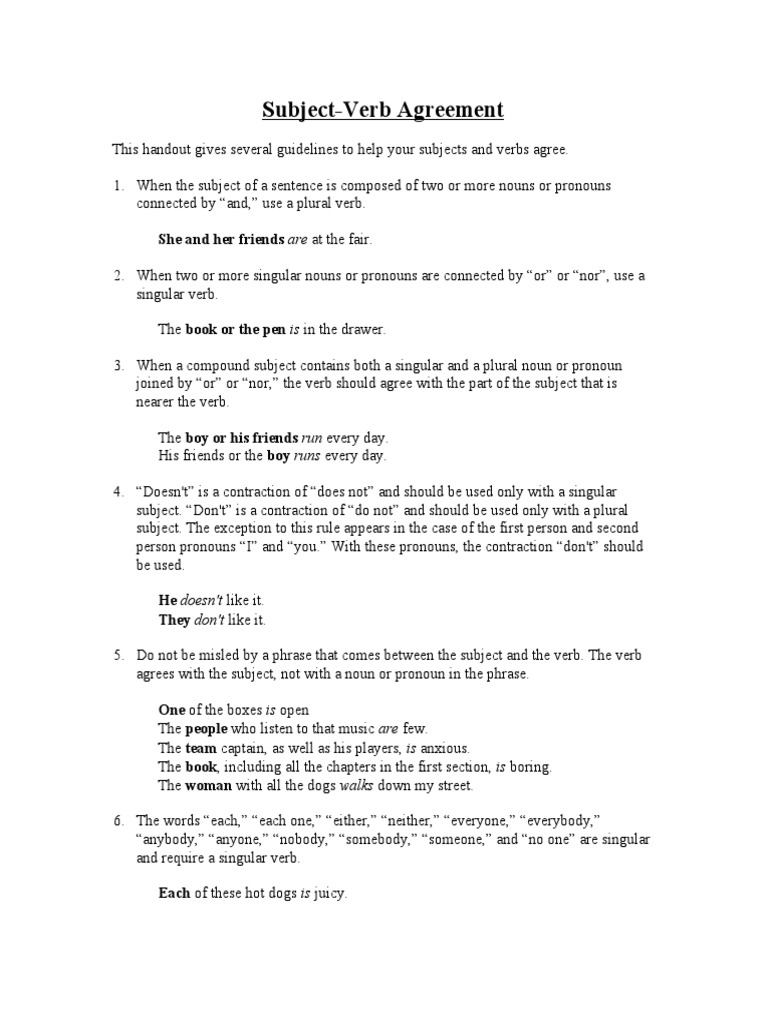 Subject-Verb Agreement | PDF | Grammatical Number | Subject (Grammar)