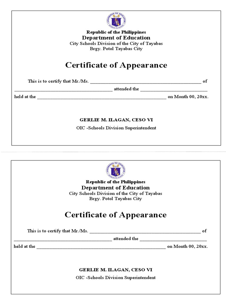 Sample - CERTIFICATE OF APPREARANCE | PDF