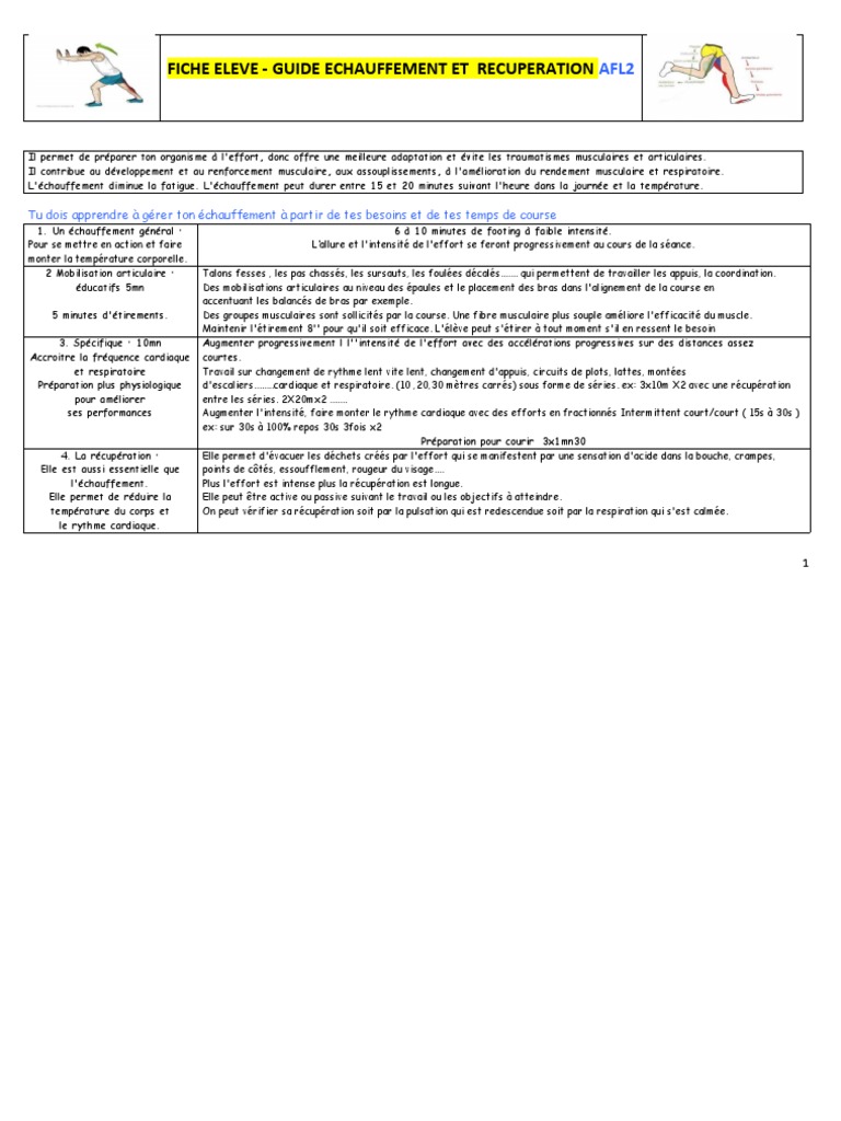FICHE ELEVE ECHAUFFEMENT DEMI FOND BAC. (3x1mn30) | PDF | Physiologie