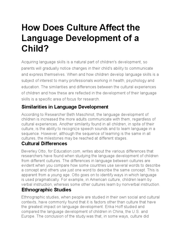 Language Culture Development | PDF | Language Development | Child Development