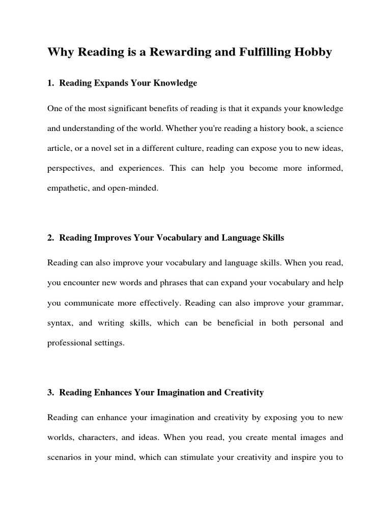 Benefits of Reading as a Hobby | PDF