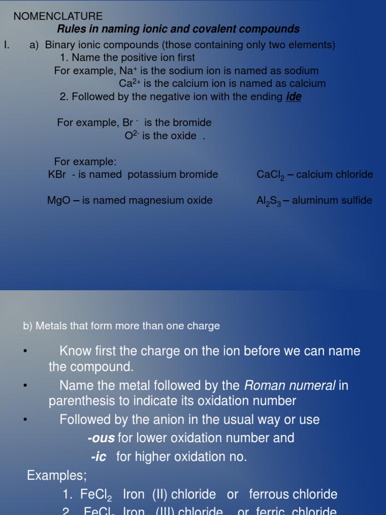 Rules in Naming Ionic and Covalent Compounds | PDF | Acid | Ion