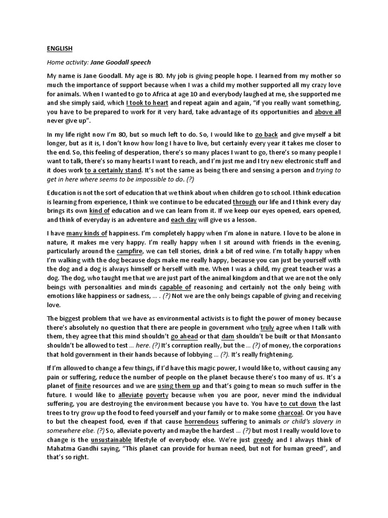 Jane Goodall Speech | PDF | Wellness