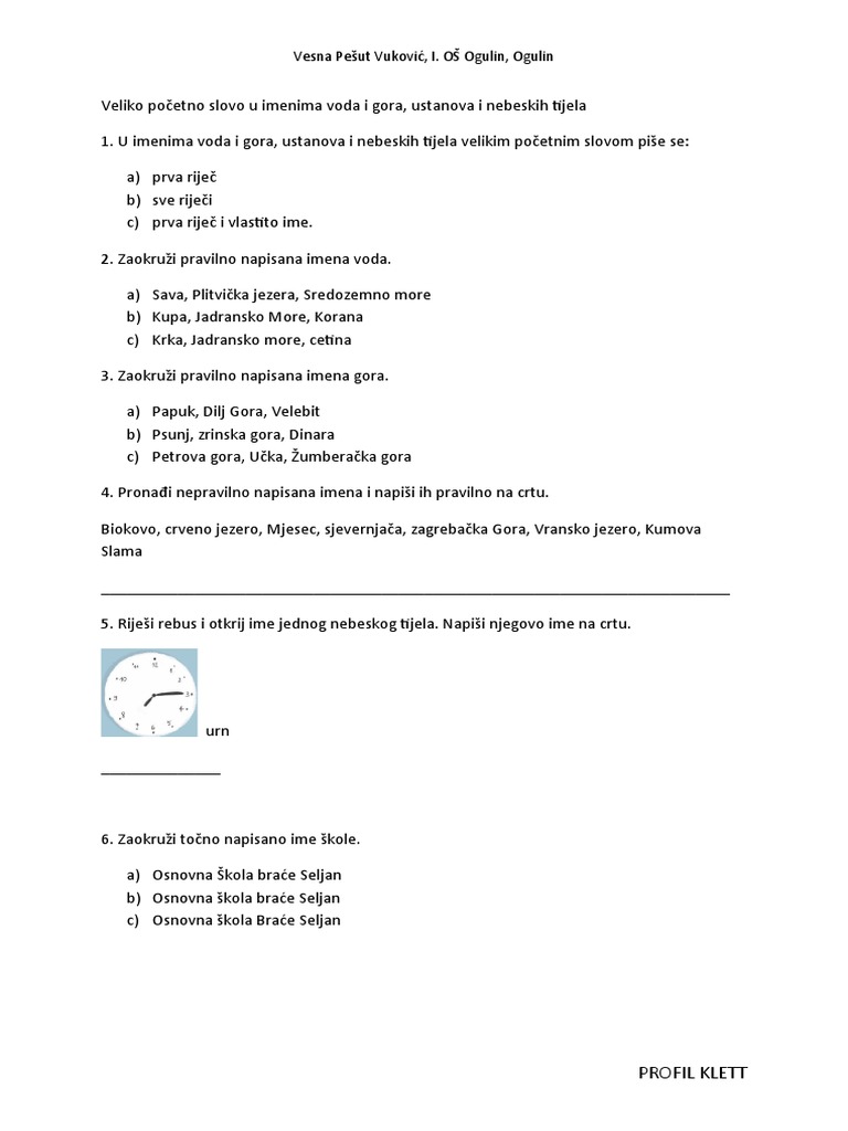 Veliko Pocetno Slovo U Imenima Gora Mora Voda | PDF