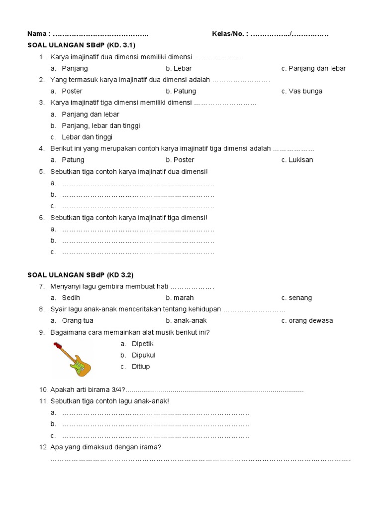 Soal Ulangan SBDP | PDF | Seni & Disiplin Bahasa | Seni