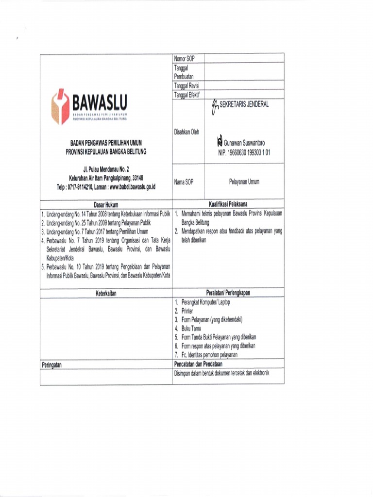 Sop Pelayanan Umum | PDF