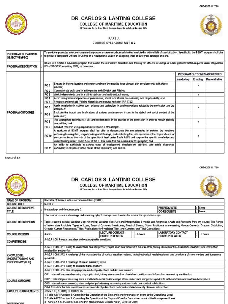 Dr. Carlos S. Lanting College: College of Maritime Education | PDF ...