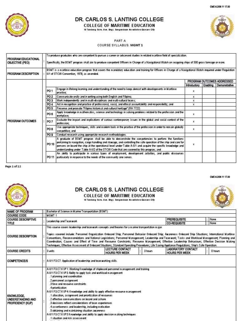 Dr. Carlos S. Lanting College: College of Maritime Education | PDF ...