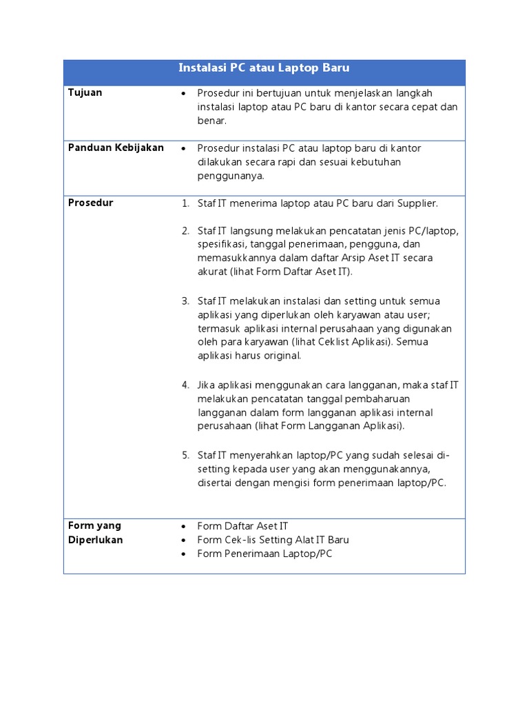 Instalasi PC Atau Laptop Baru: Tujuan | PDF | Pengelolaan Keuangan & Uang