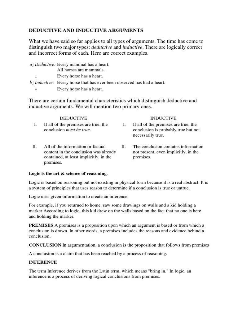Deductive and Inductive Arguments: A) Deductive: Every Mammal Has A Heart | PDF | Logic | Argument