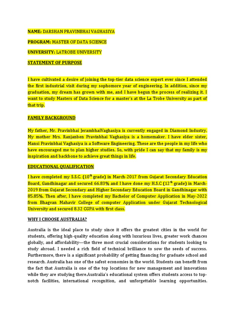 Statement of Purpose | PDF | Academic Degree | International Student