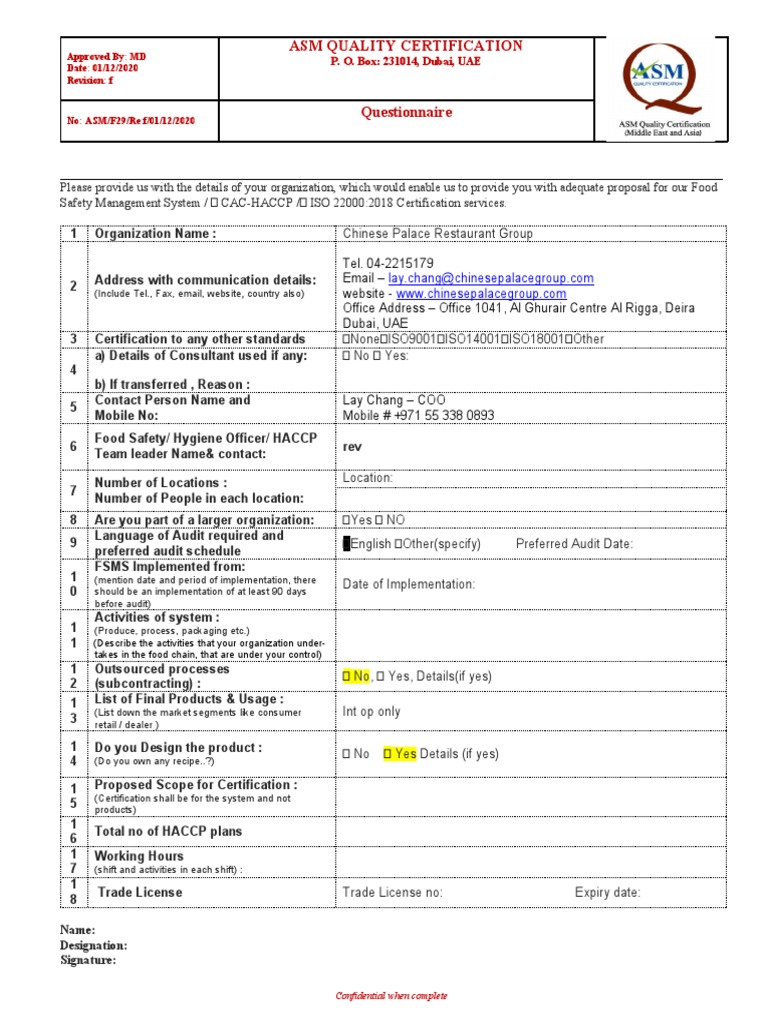 Asm Quality Certification | Download Free PDF | Hazard Analysis And Critical Control Points ...