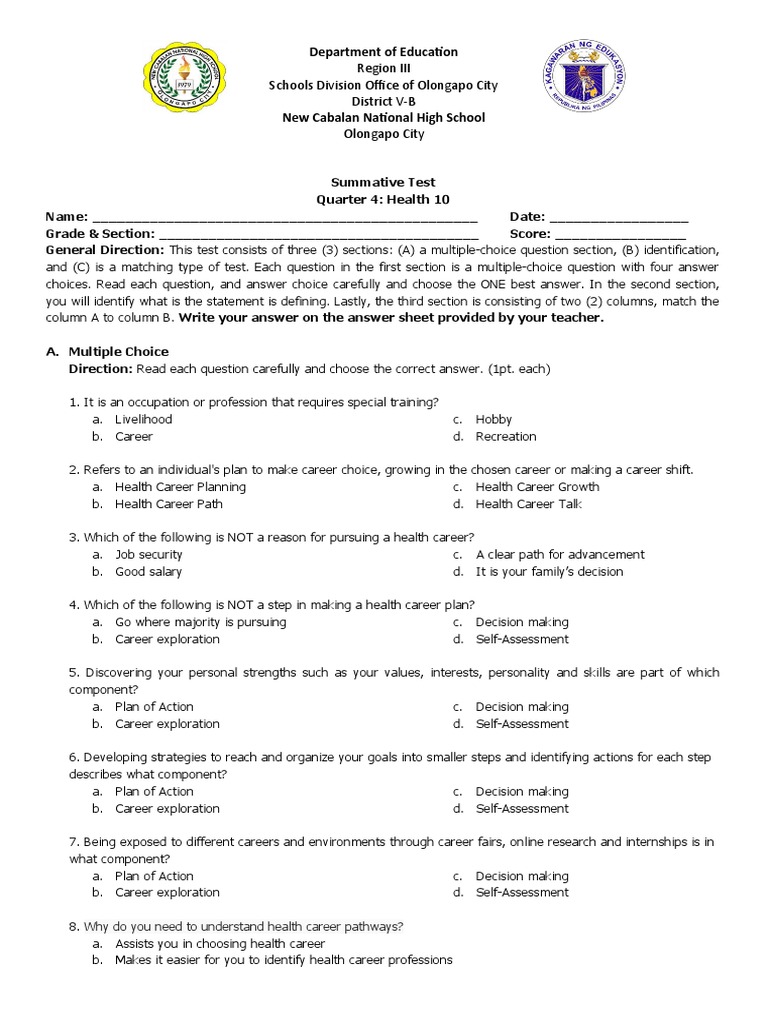 Summative Test Health 10 Q4 | PDF