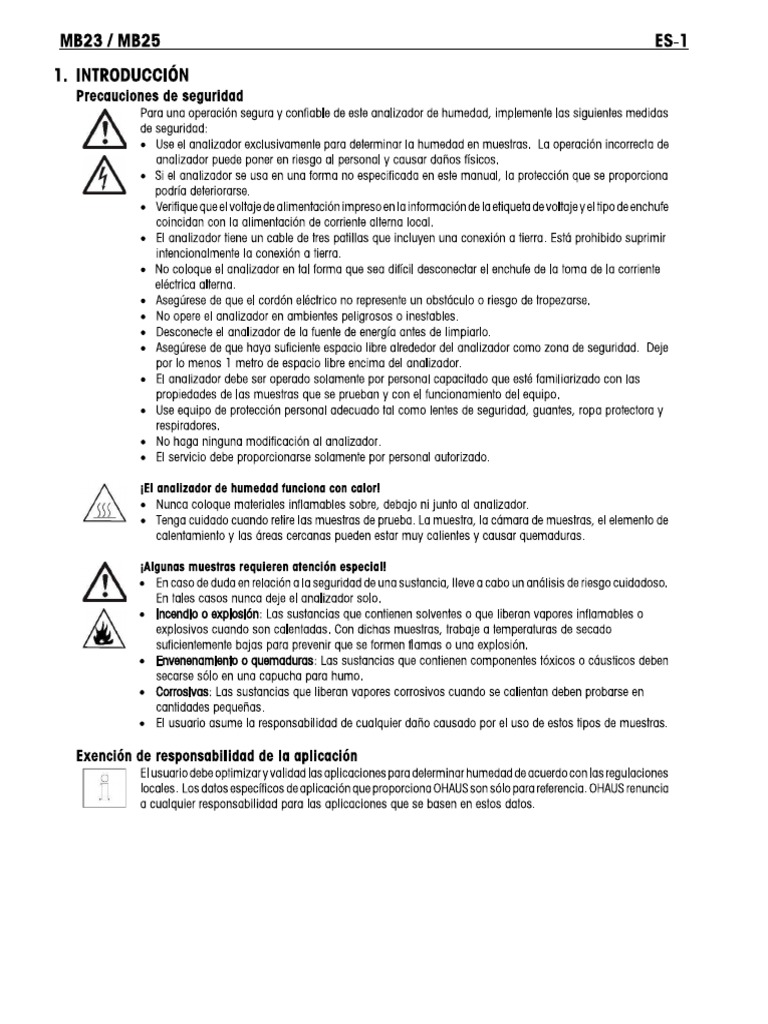 Manual Termobalanza Ohaus MB25 Español | PDF