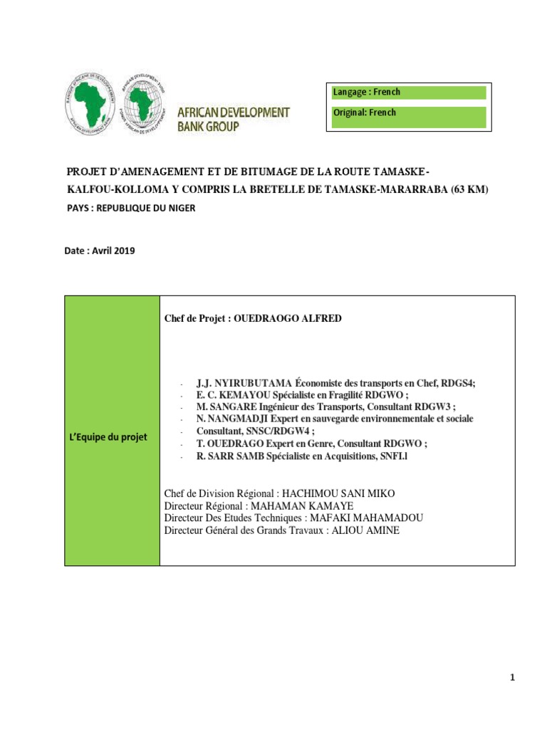 Aménagement route Tamaské-Kalfou-Kolloma | PDF | Sol (pédologie ...