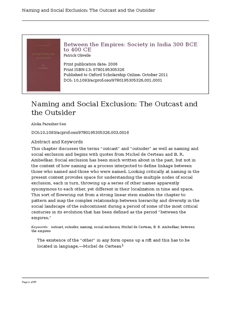 Naming and Social Exclusion: The Outcast and The Outsider: Between The ...