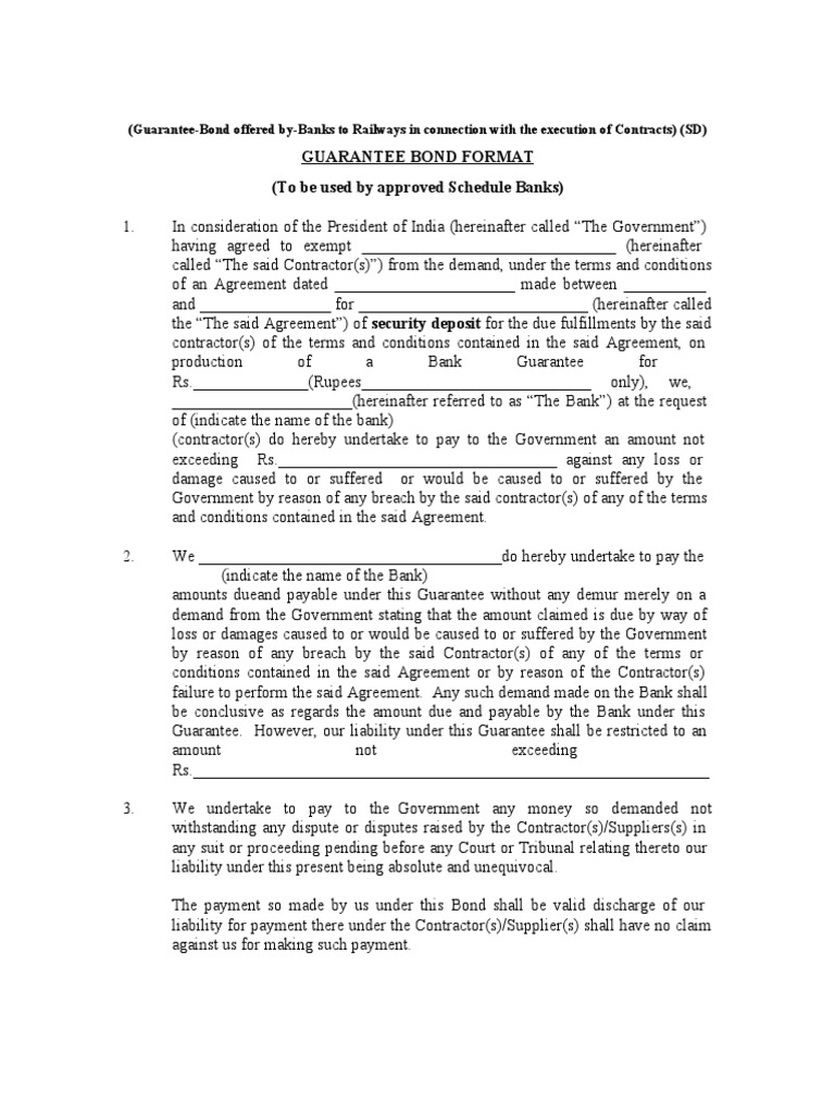 Guarantee Bond Format (To Be Used by Approved Schedule Banks) | PDF ...