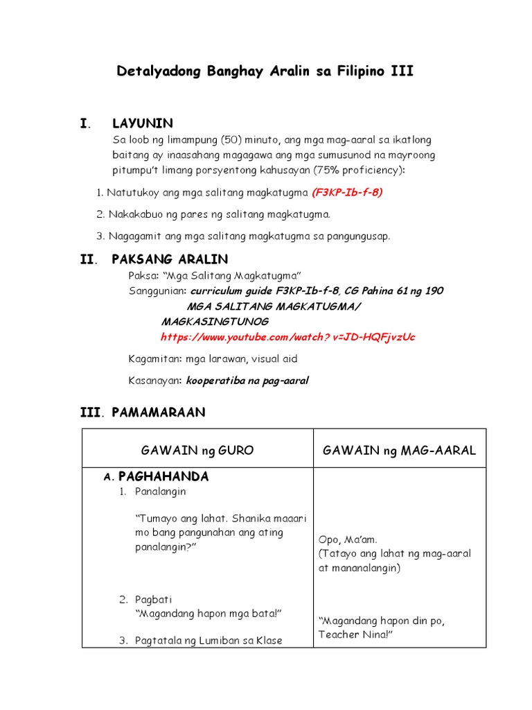 Detalyadong Banghay Aralin Sa Filipino IIIii | PDF