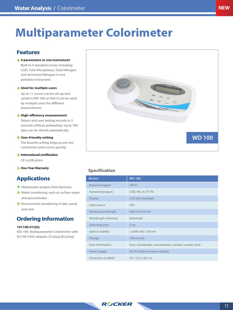 Rocker WD 100 Multiparameter Colorimeter | Download Free PDF | Physical ...