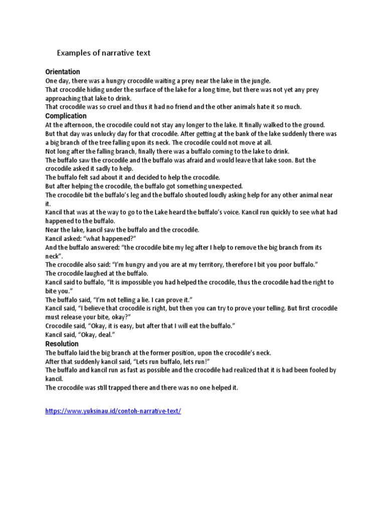 Narrative Text Example: Crocodile's Fate | PDF | Travel