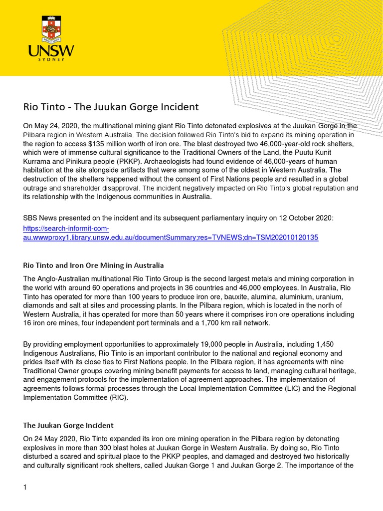 Week 2 Tutorial - Rio Tinto Case Study | PDF | Australia Week 2 Tutorial - Rio Tinto Case Study | PDF | Australia