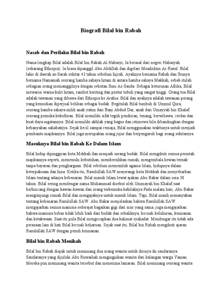 Biografi Singkat Bilal bin Rabah | PDF | Sejarah
