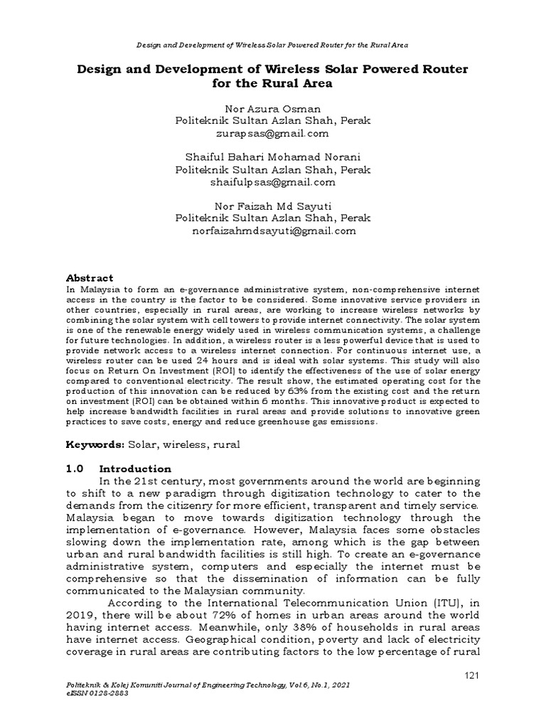 Design and Development of Wireless Solar Powered Router For The Rural ...