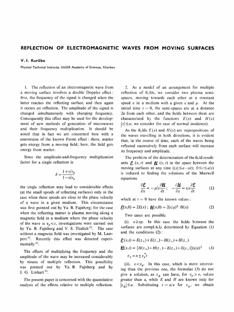 Reflection of Electromagnetic Waves From Moving Surfaces | PDF | Waves | Reflection (Physics)