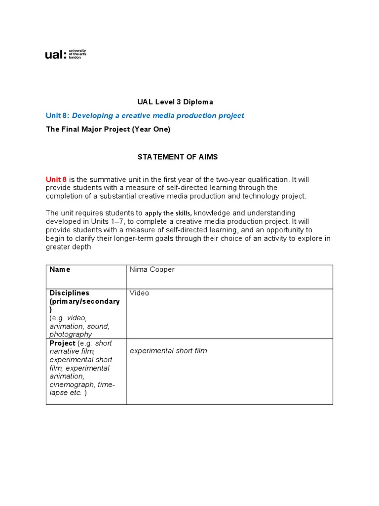 Unit 8 Statement of Aims Blank Template With Prompts 2022 23 1 | PDF | Learning | Experience