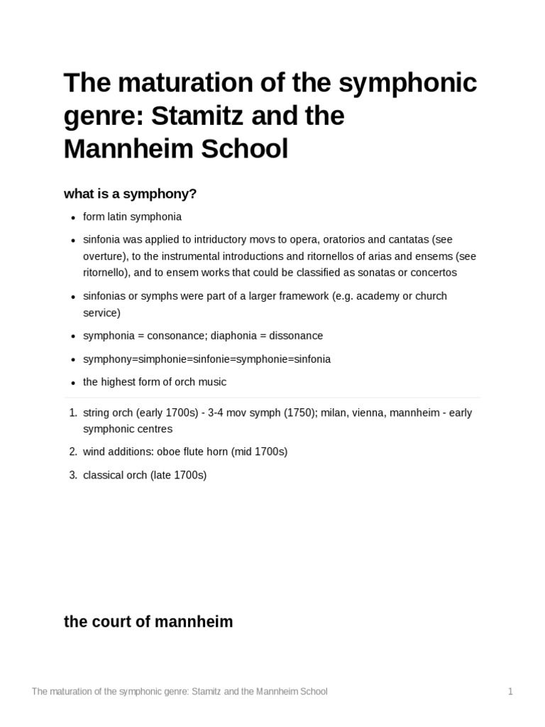 The Maturation of The Symphonic Genre Stamitz and The Mannheim School ...