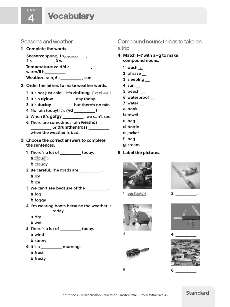 Vocabulary: Seasons and Weather Compound Nouns: Things To Take On A ...