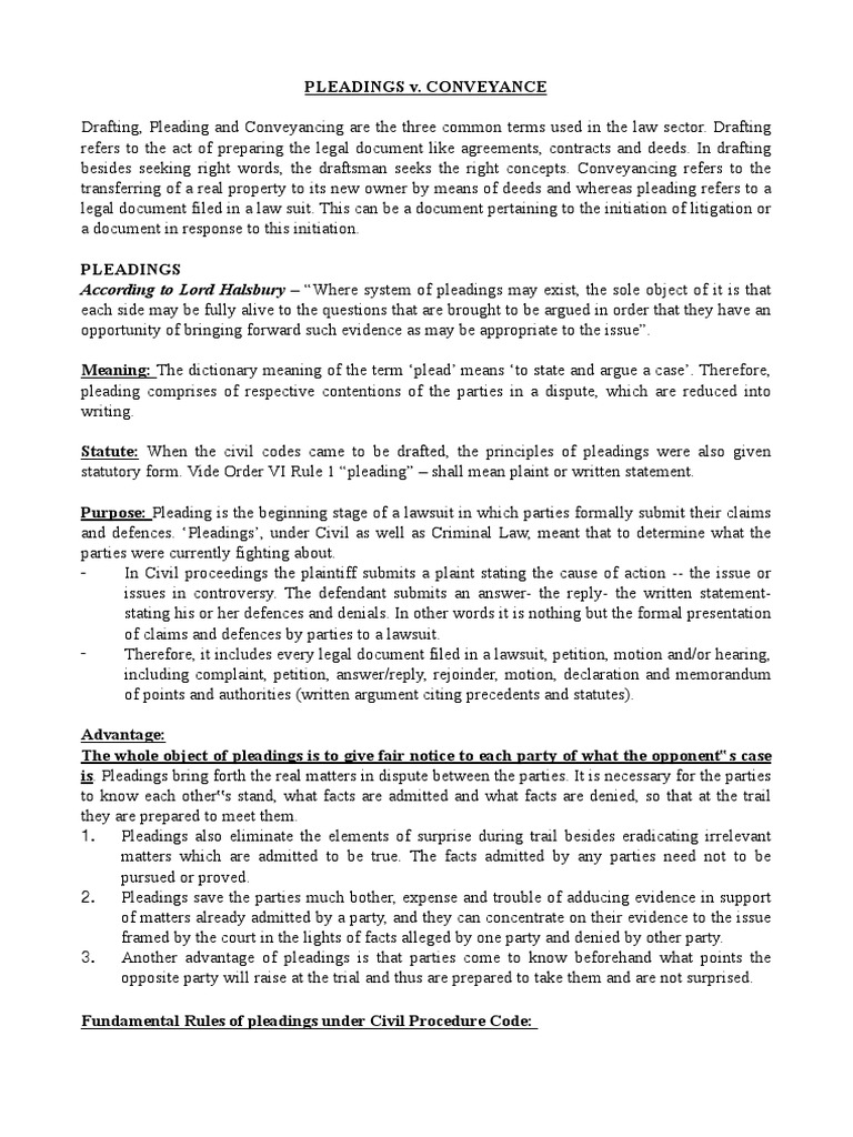 Pleadings v. Conveyance | PDF | Pleading | Lawsuit