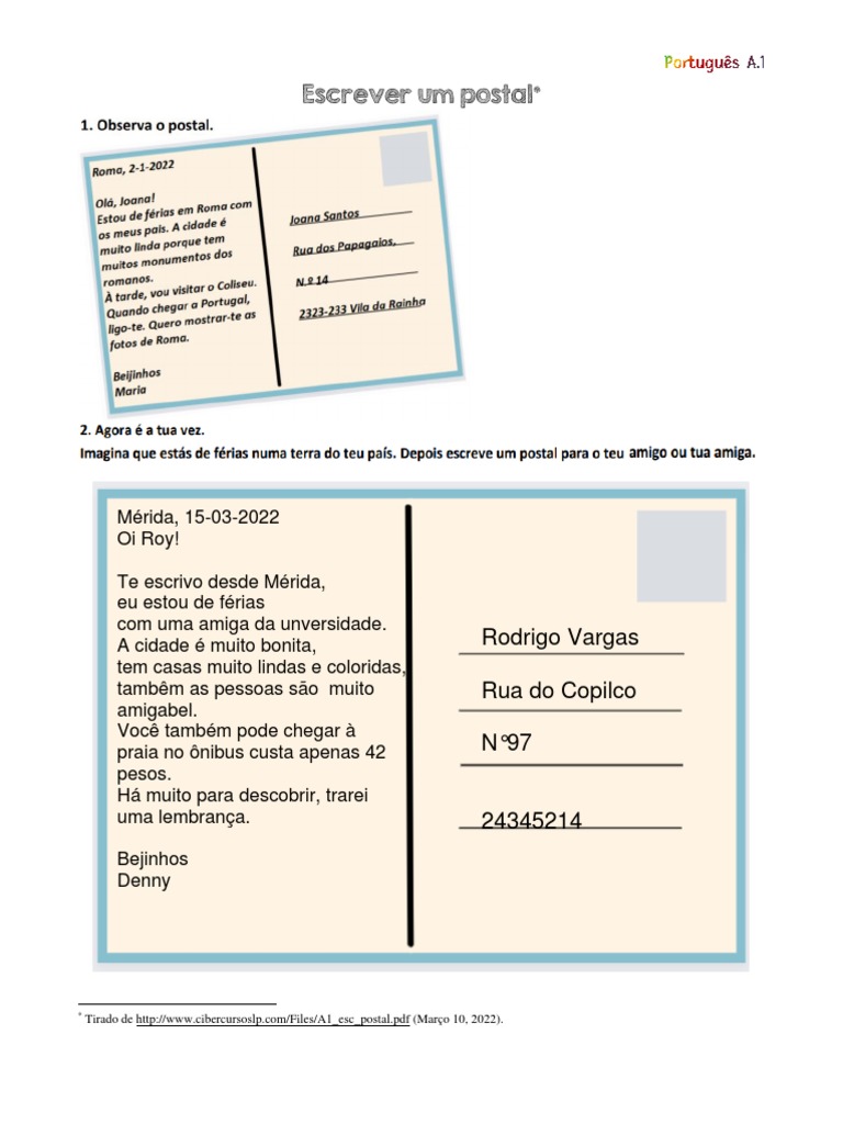 Escrever Um Postal PORTUGUES | PDF