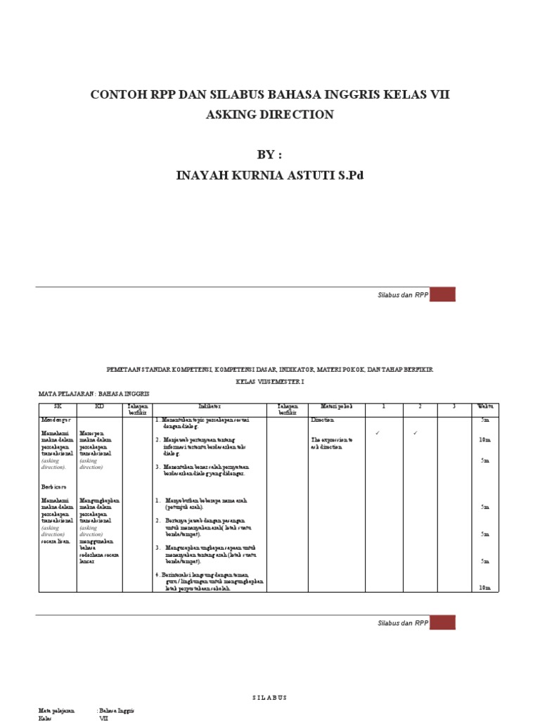 Adoc - Pub - Contoh RPP Dan Silabus Bahasa Inggris Kelas VII As | PDF