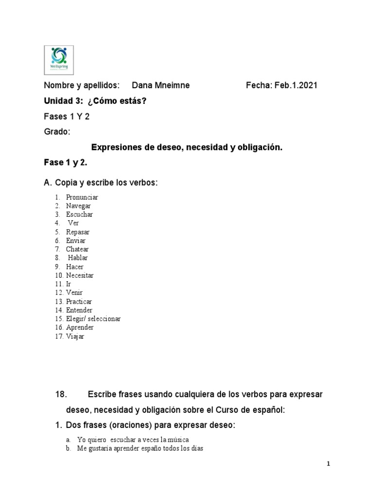 Expresiones de deseo y necesidad en español | PDF