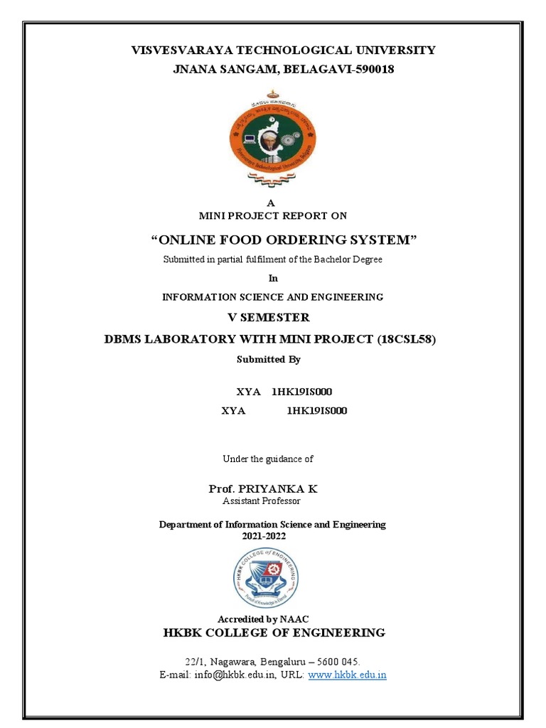 Analysis of an Online Food Ordering System Mini Project Report from ...