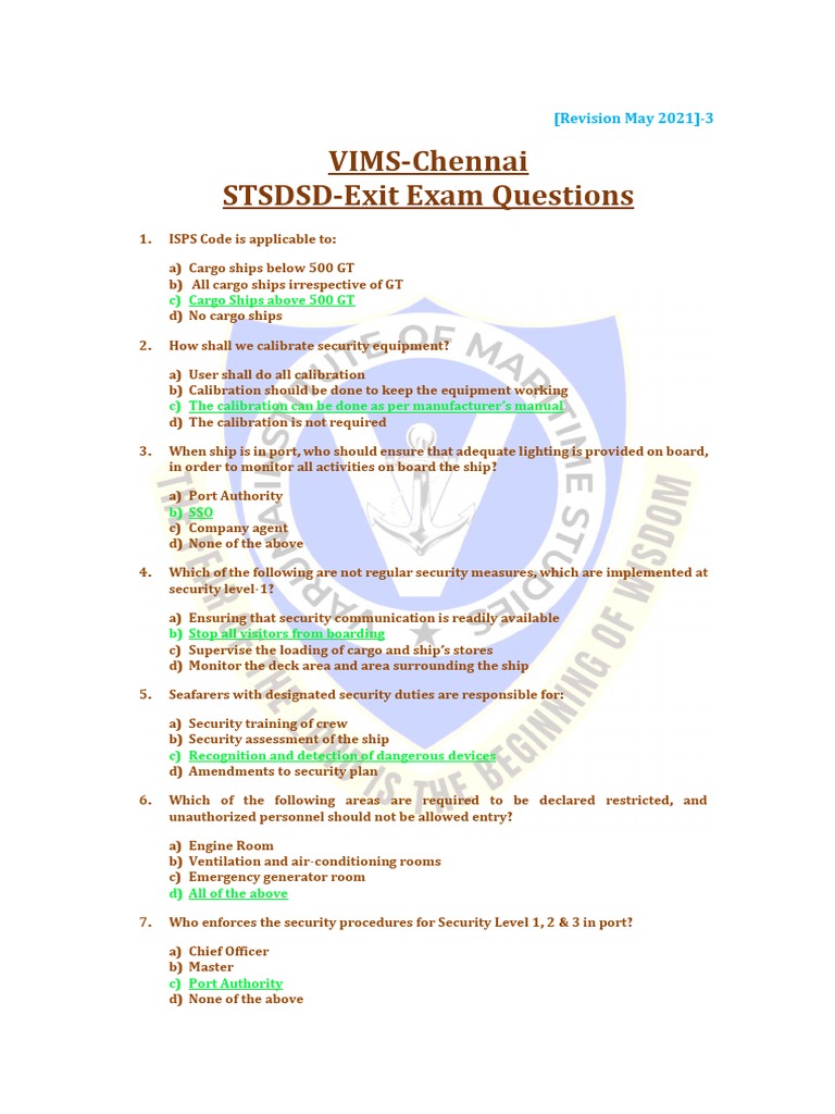 STSDSD Exit Exam Q & A-3-1 | PDF | Transport | Water Transport