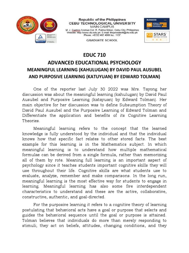 Meaningful Learning and Its Applications | PDF