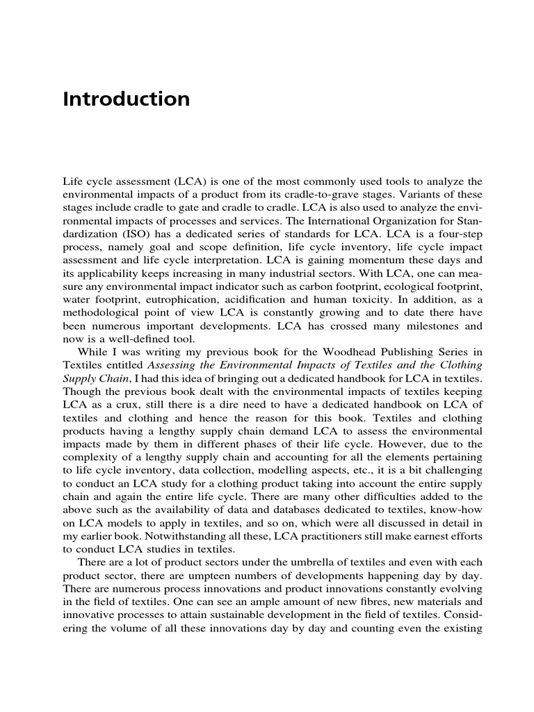 Introduction - 2015 - Handbook of Life Cycle Assessment LCA of Textiles and CL | PDF