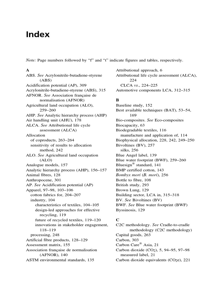 Index - 2015 - Handbook of Life Cycle Assessment LCA of Textiles and ...