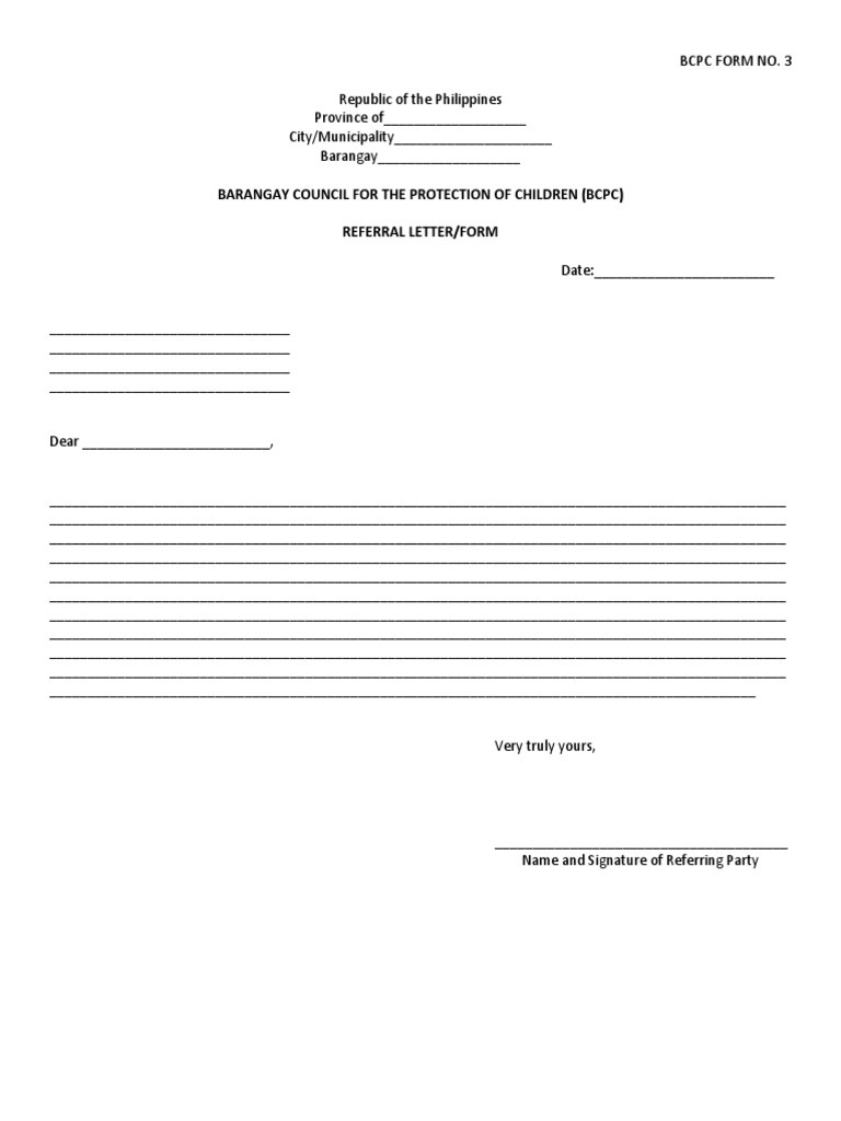 BCPC Referral Form No. 3 Template | PDF | Finance & Money Management