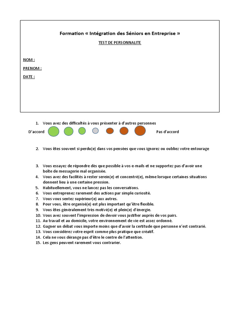 Test de Personnalite | PDF